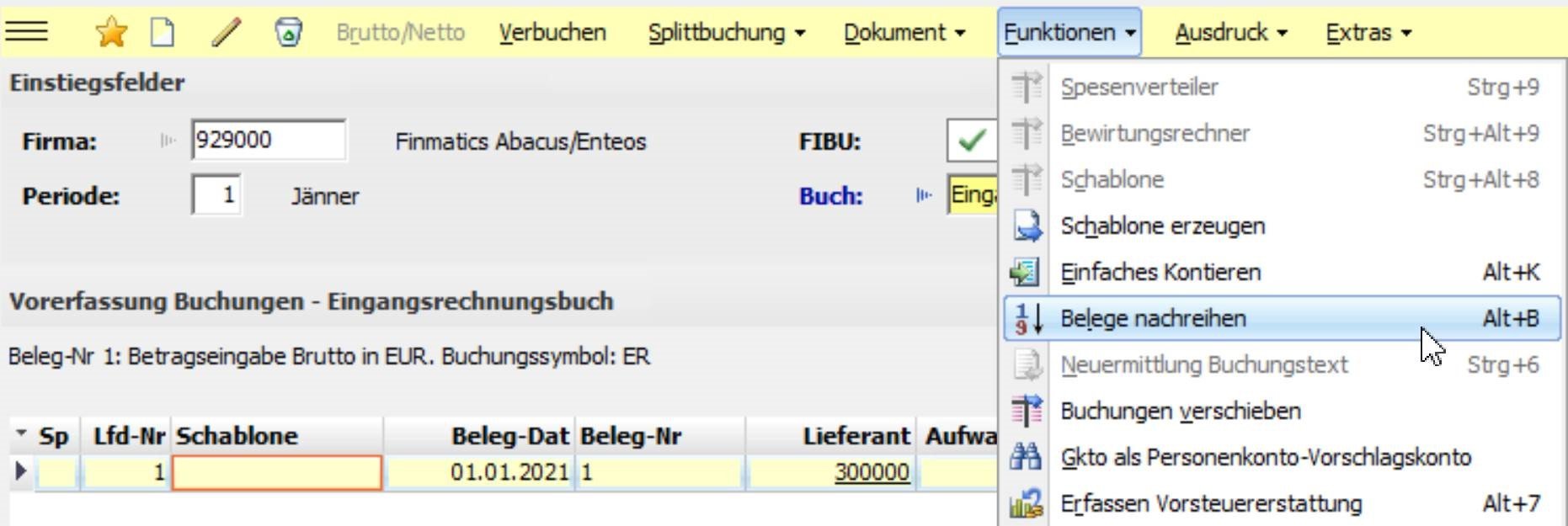 BMD - How can invoices be sorted by date in Journal Entry?