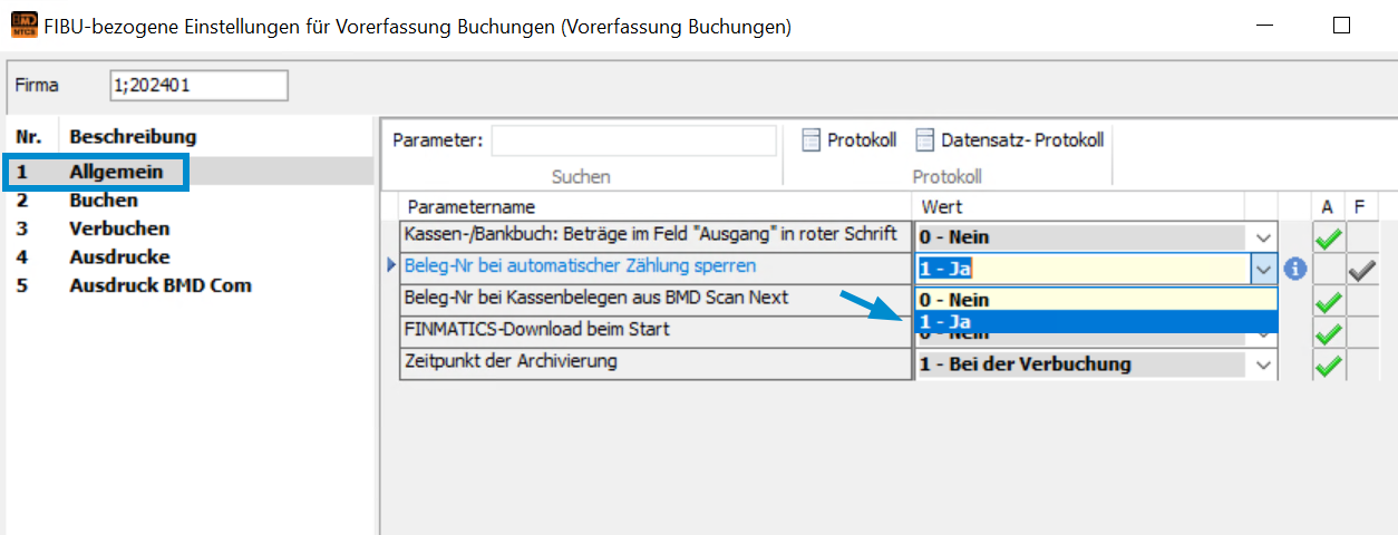BMD - Wie stelle ich die externe/interne Rechnungsnummer für Finmatics ein?