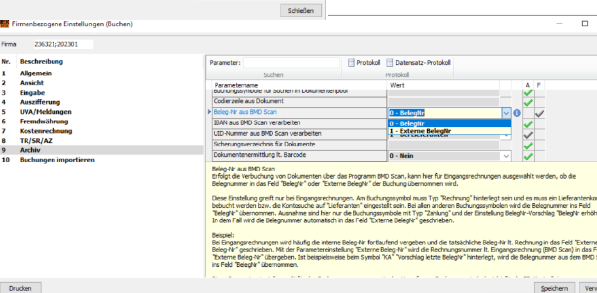 BMD - Wie stelle ich die externe/interne Rechnungsnummer für Finmatics ein?